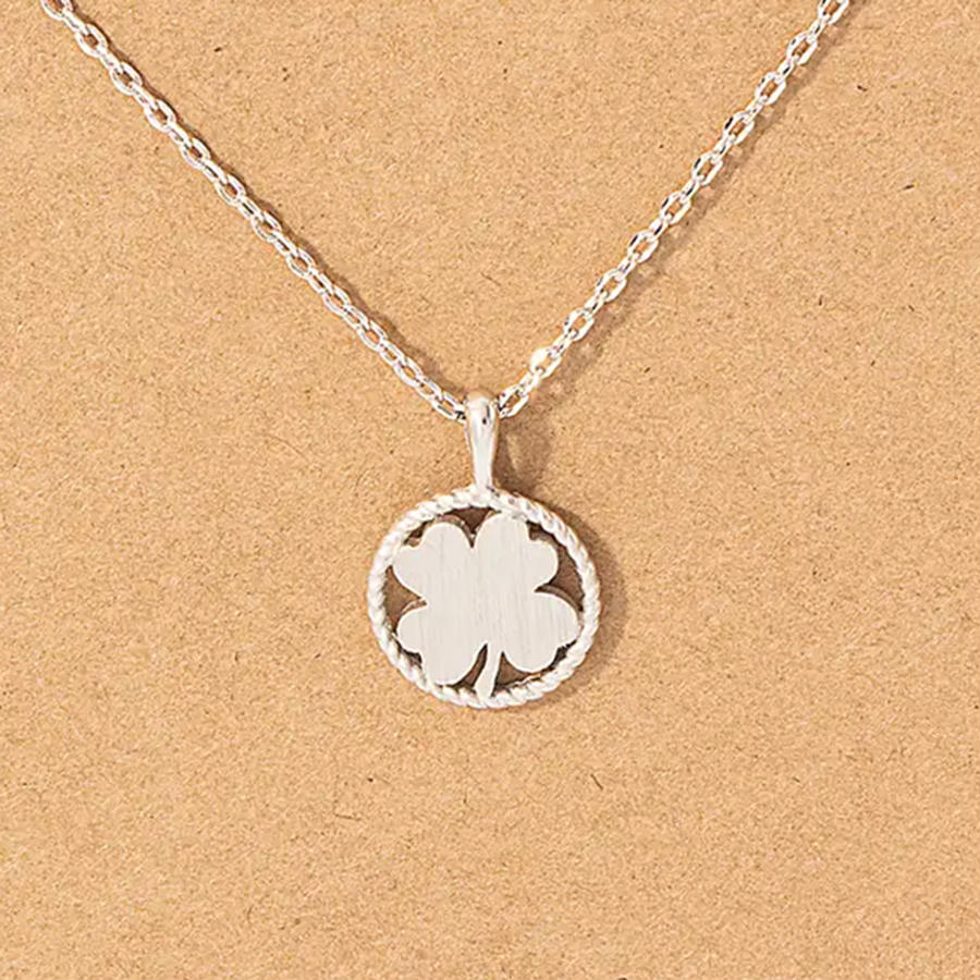 Fame Accessories Four Leaf Clover Coin Pendant Necklace (Silver ...