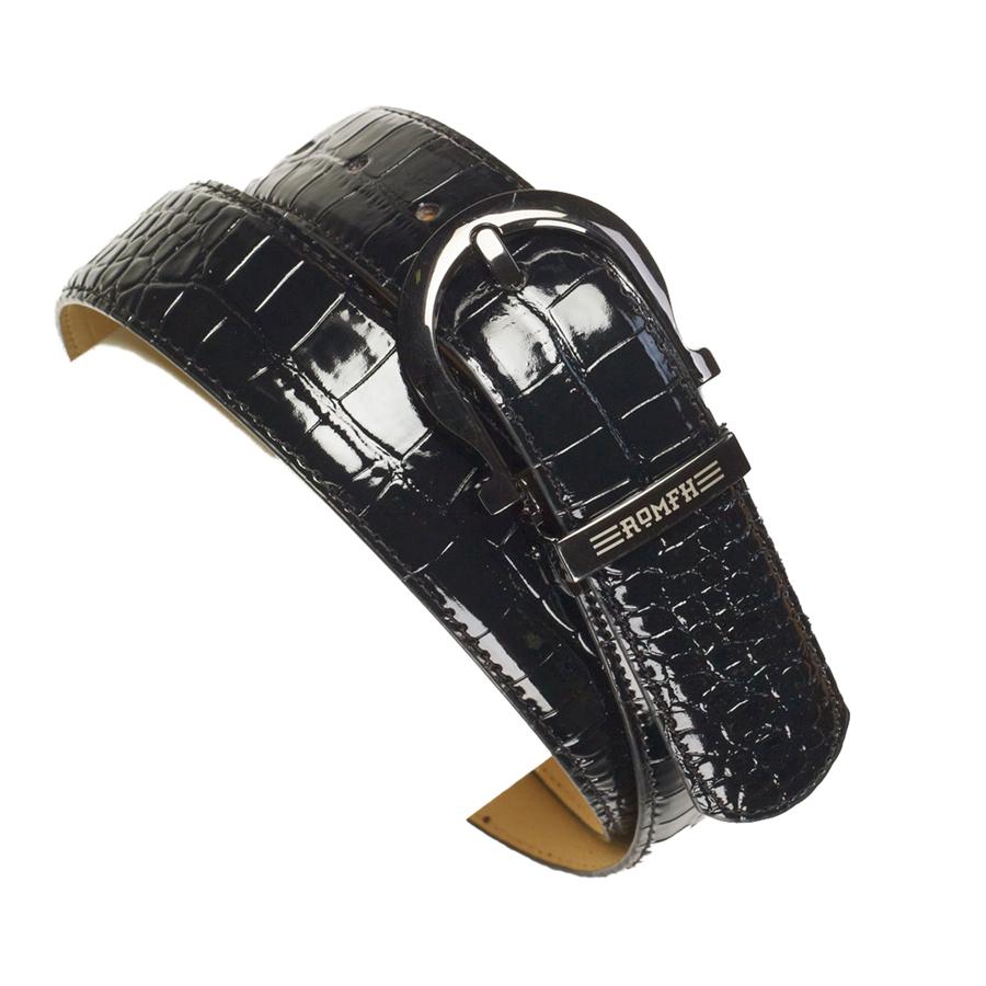 ROMFH Croc Belt (Black Patent Croc) Belts at Chagrin Saddlery Main