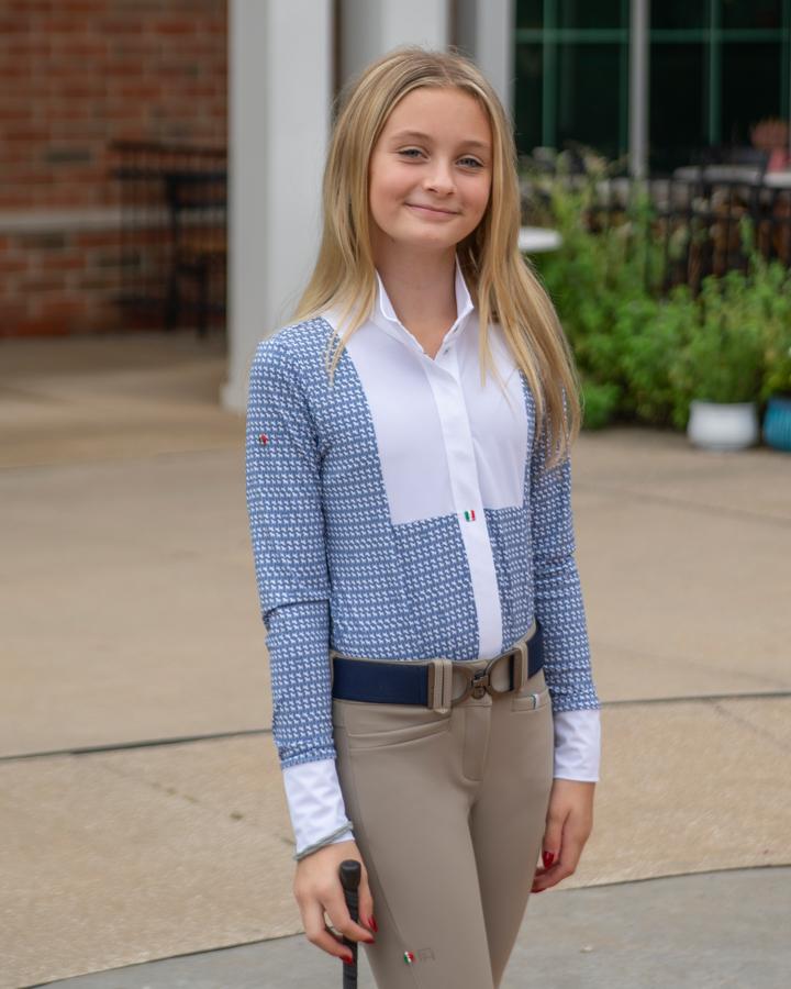 For Horses Girls Arietta Long Sleeve Show Shirt (Steel Blue Horses ...