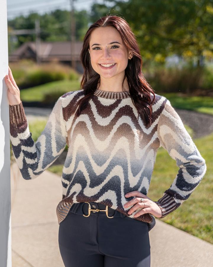 Charlie B Crewneck Abstract (Denim) Sweaters at Chagrin Saddlery Main