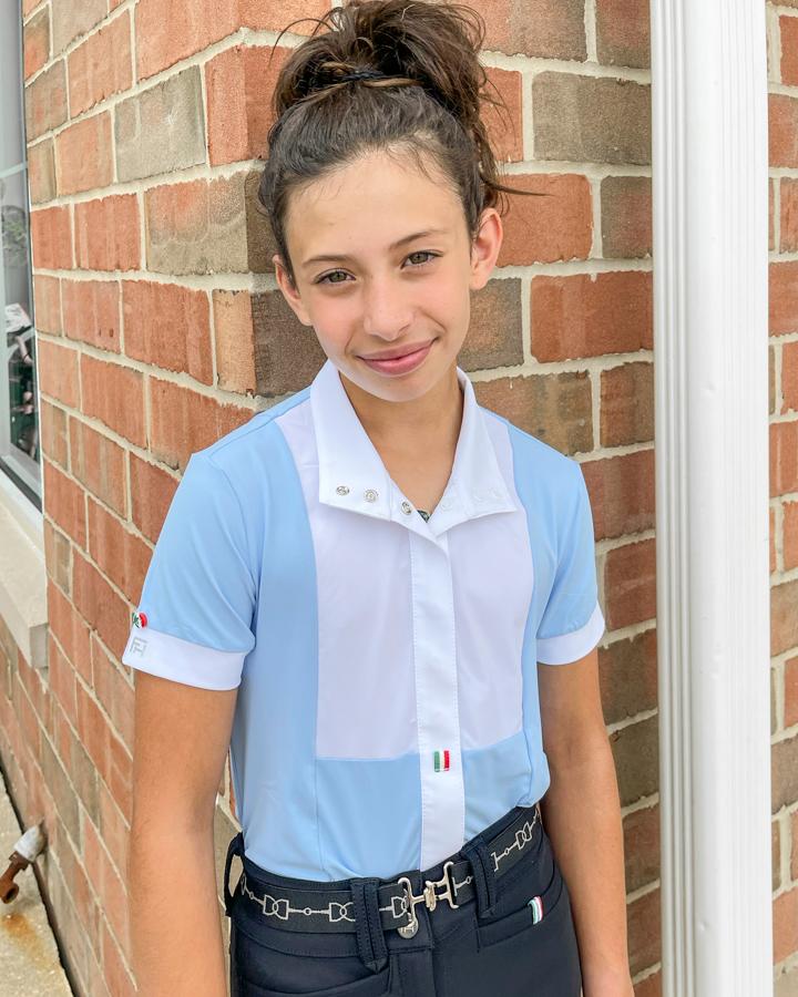 For Horses Girls Arietta Short Sleeve Show Shirt (Sky Blue) Kids Show ...