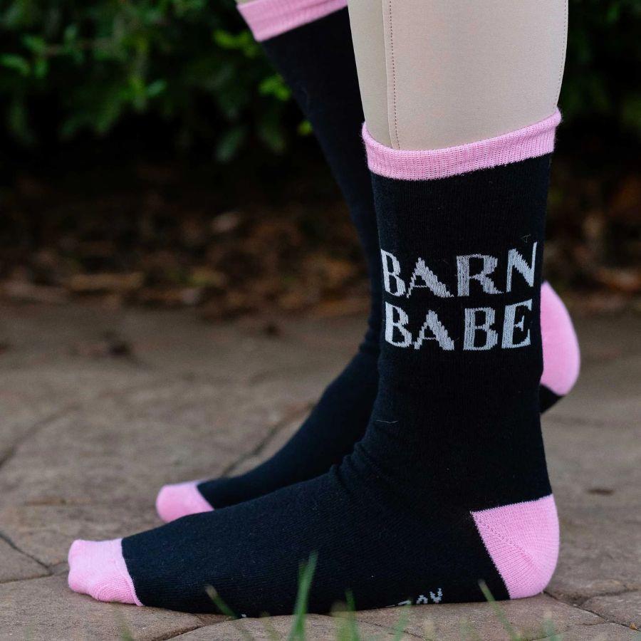 Dapplebay Knit Crew Socks - Barn Babe (Black/Pink) Socks Ladies Socks ...