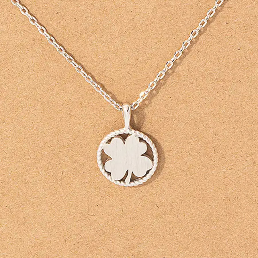 Fame Accessories Four Leaf Clover Coin Pendant Necklace (Silver ...