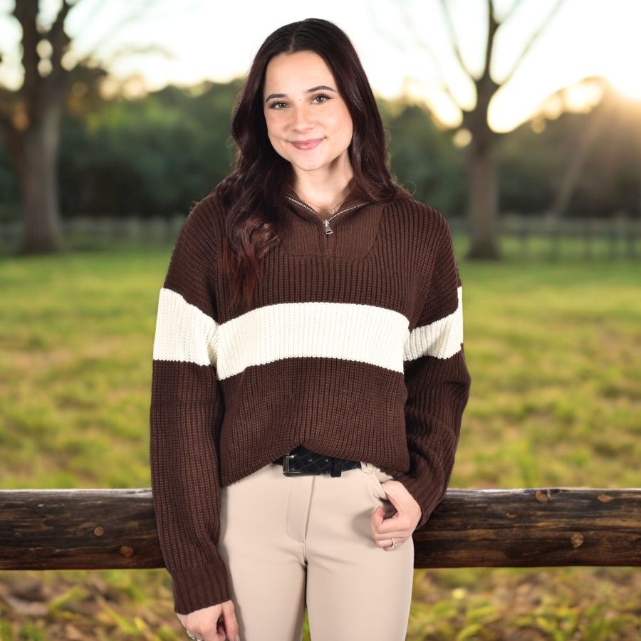 ButterMelon 1/4 Zip Striped Sweater (Brown/Ivory) Casual Shirts and ...