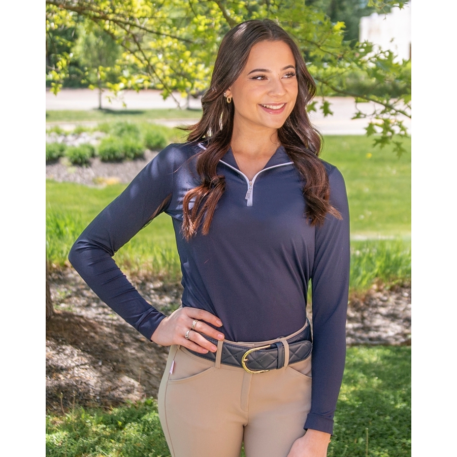 The Tailored Sportsman Ladies Icefil Long Sleeve Sunshirt (Navy/White ...