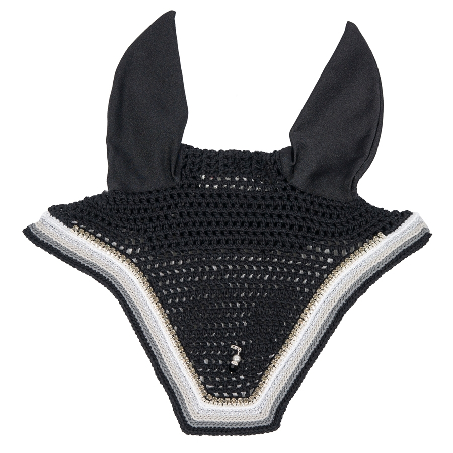Talisman Equine U-Front Ear Bonnet Horse With Crystals (Black and Grey ...