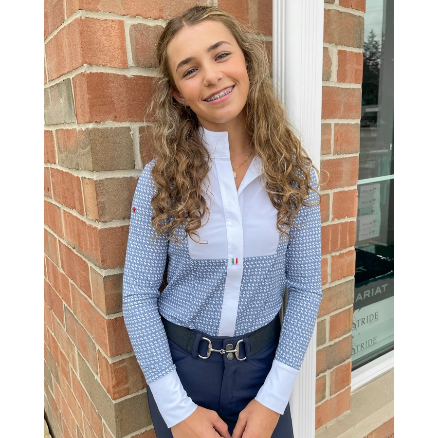 For Horses Girls Arietta Long Sleeve Show Shirt (Steel Blue Horses ...