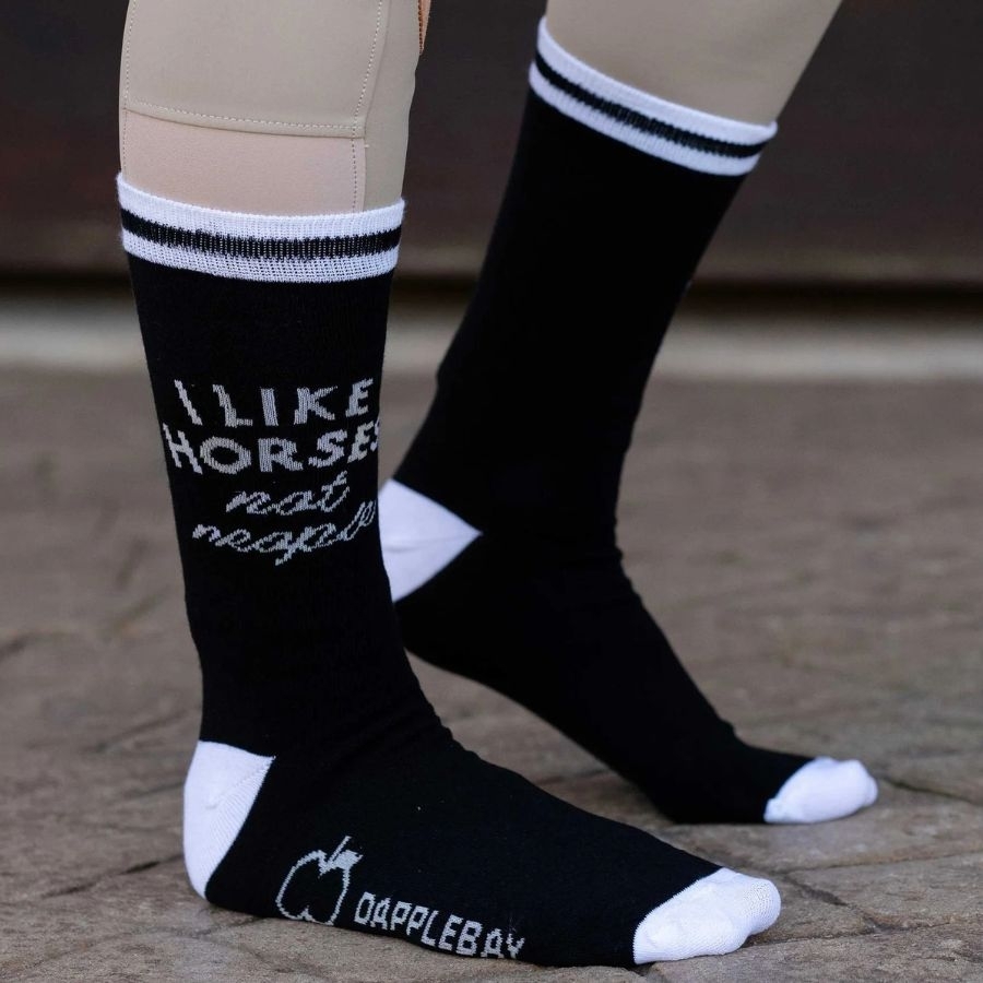Dapplebay Knit Boot Socks - I Like Horses (Black/Grey) Socks Ladies ...