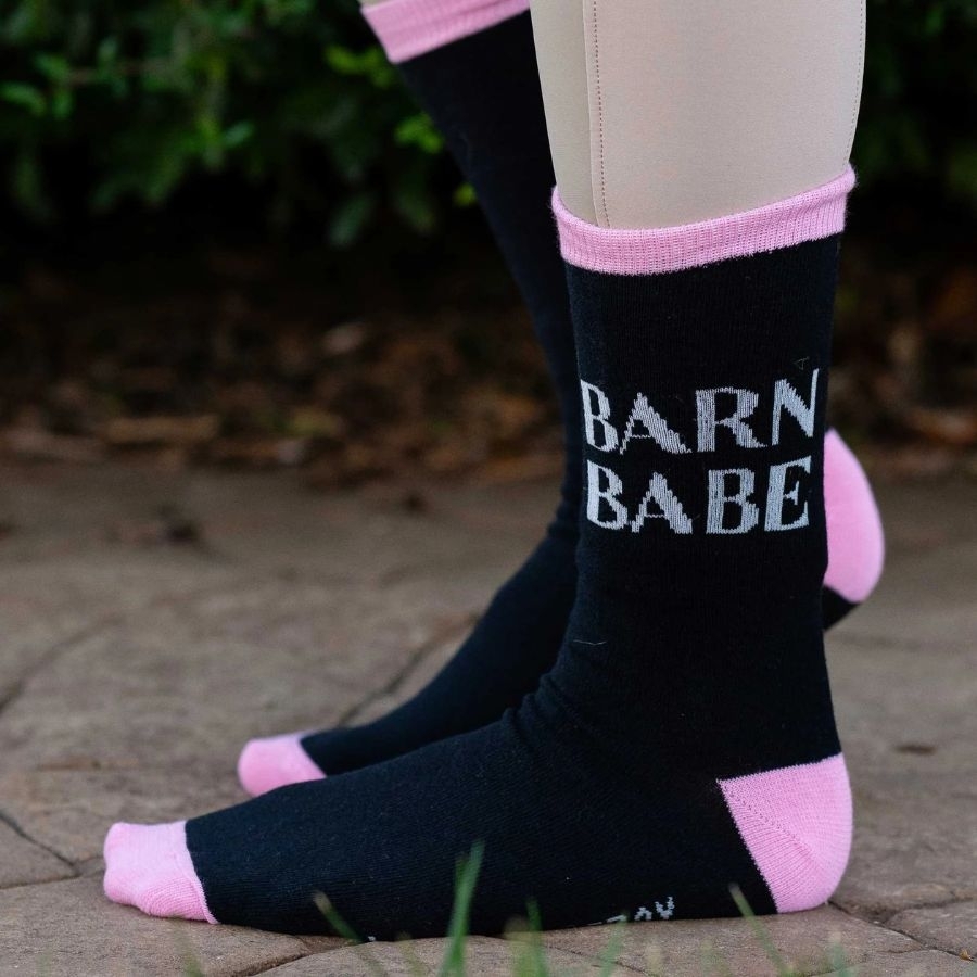 Dapplebay Knit Crew Socks - Barn Babe (Black/Pink) Socks Ladies Socks ...