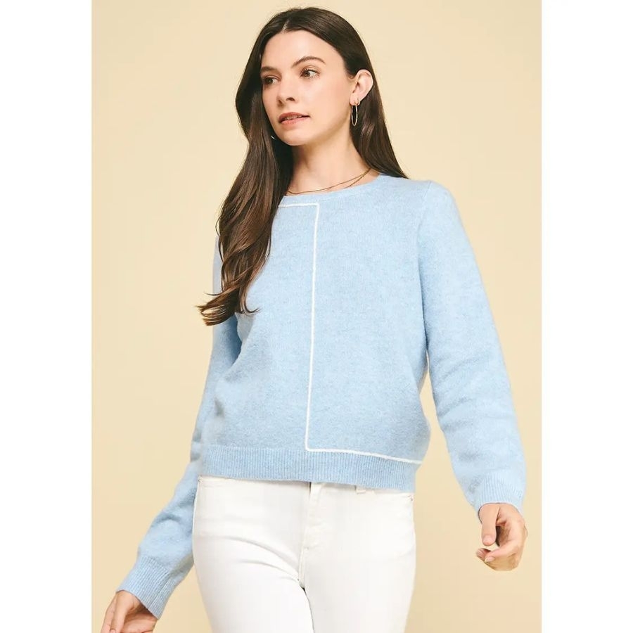 PINCH Stitched Detailed Knit Sweater (Light Blue) Sweaters at Chagrin ...