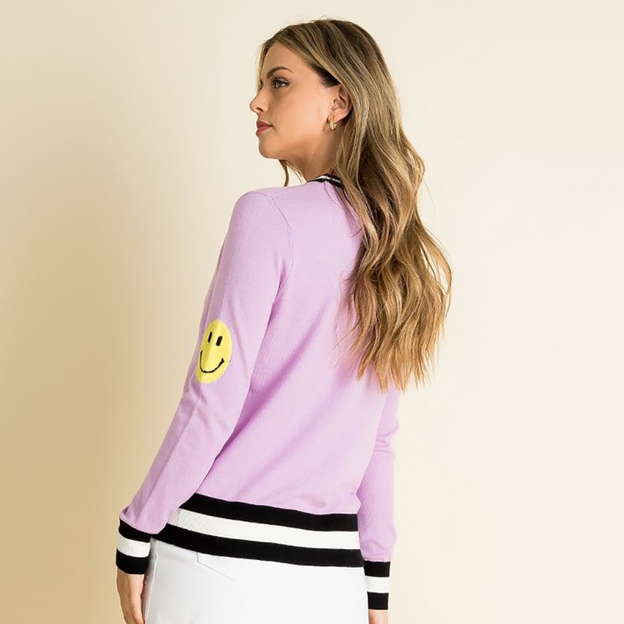 Theme Alisa Smiley Face Sweater (Lilac) Sweaters at Chagrin Saddlery Main