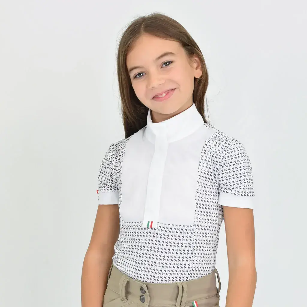 For Horses Girls Ariel Short Sleeve Show Shirt (Navy Horses) Kids Show ...