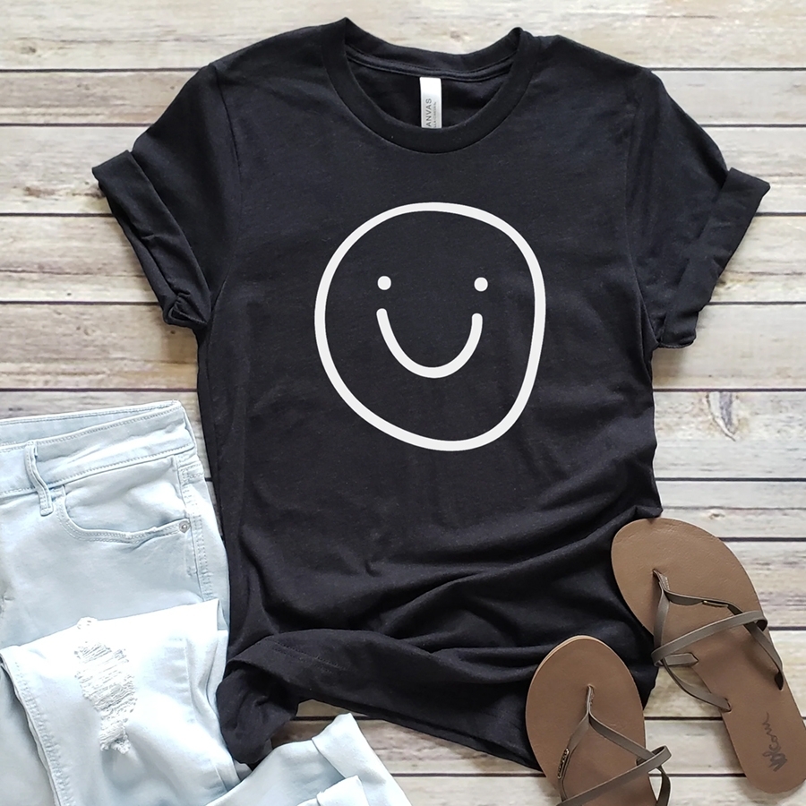 Loopty Loo Designs Ladies Happy Face Tee (Black) Ladies T-Shirts at ...