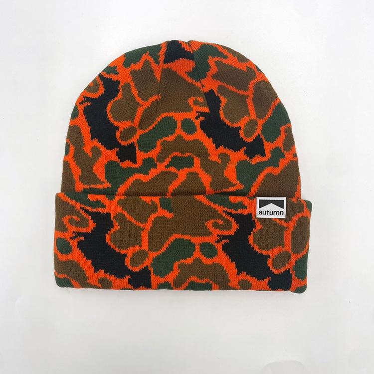 Autumn Duck Camo Beanie (Safety Orange) Mens Hats at Emage