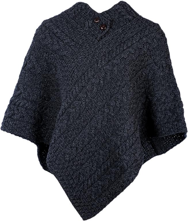 Aran Woollen Mills Irish Buttoned Poncho (Grey) Clothing Capes Shawls ...