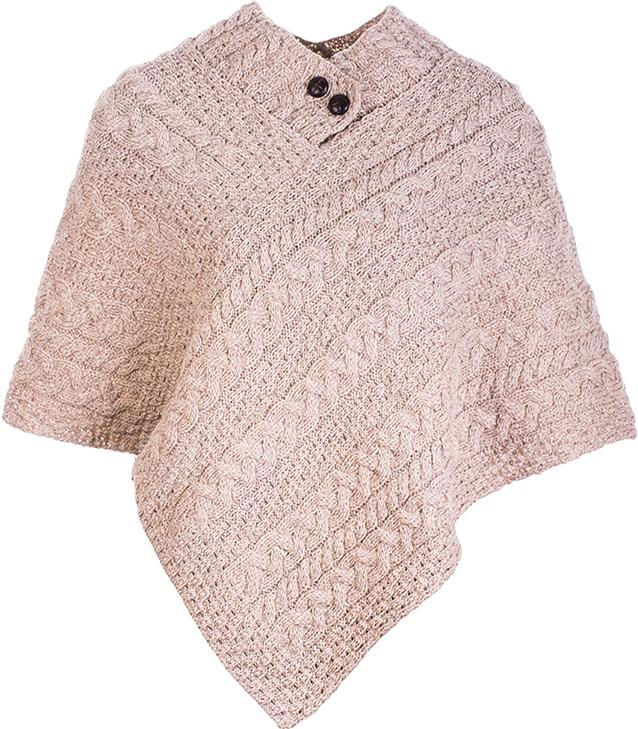 Aran Woollen Mills Irish Buttoned Poncho (Oatmeal) Clothing Capes ...