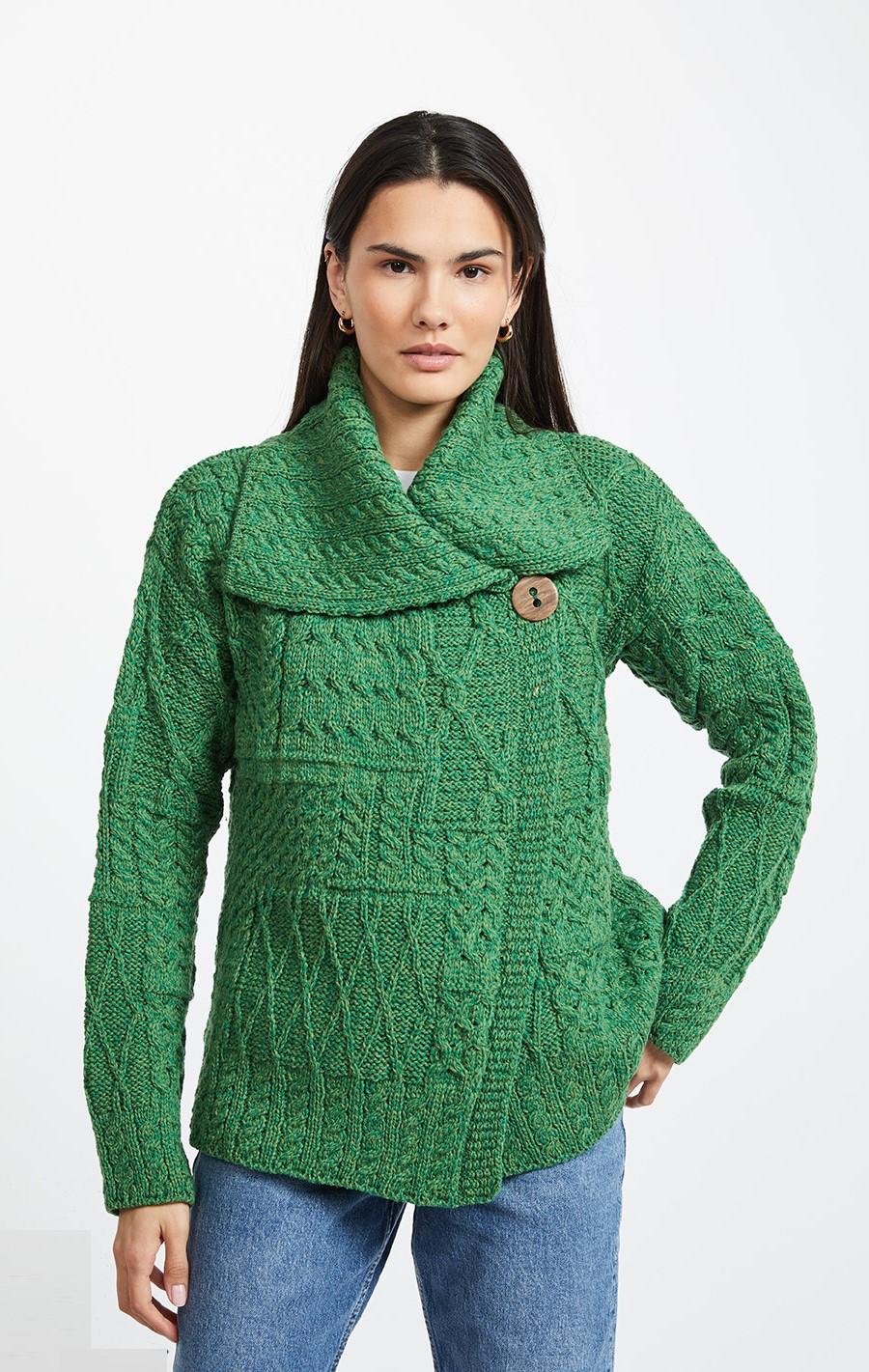 Aran Woollen Mills Irish Patchwork Knit Cardigan (Green) Clothing ...