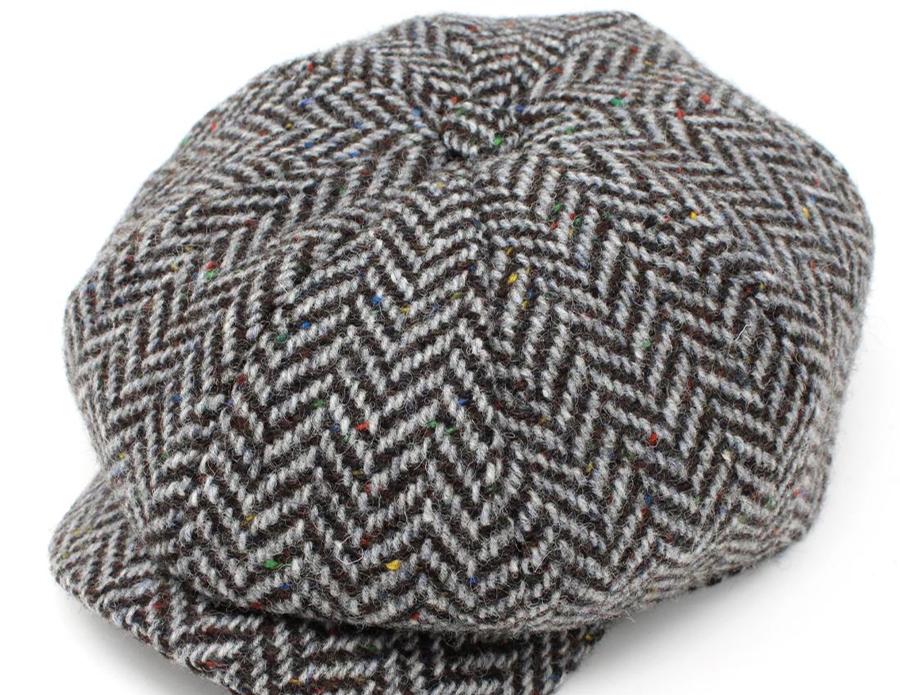 Hanna Hats Peaky Blinder Cap (Brown and Grey Thick Herringbone) Clothing Caps Hats at Irish on Grand