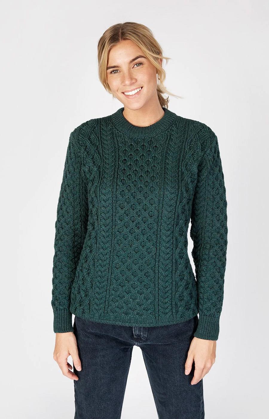 Irelands Eye Knitwear Unisex Green Aran Sweater Clothing Knitwear at ...