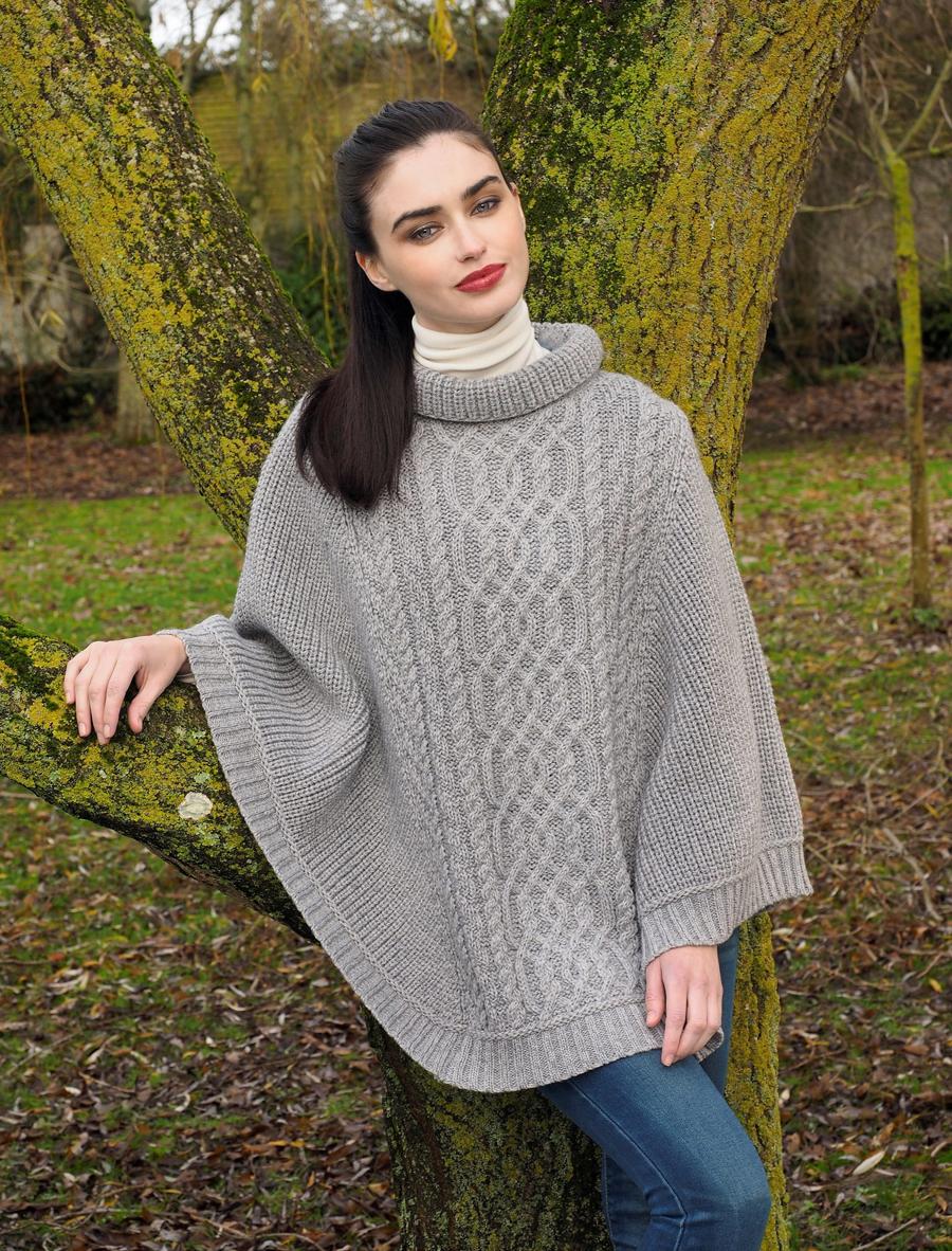 Aran Craft Ribbed Irish Poncho (Grey) Clothing Capes Shawls at Irish on ...