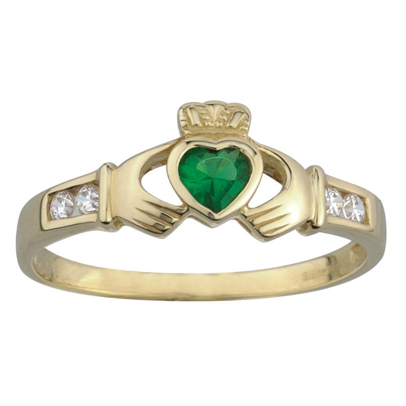 Solvar Jewelry Gold Claddagh Ring with Green Stone Jewelry Rings at ...