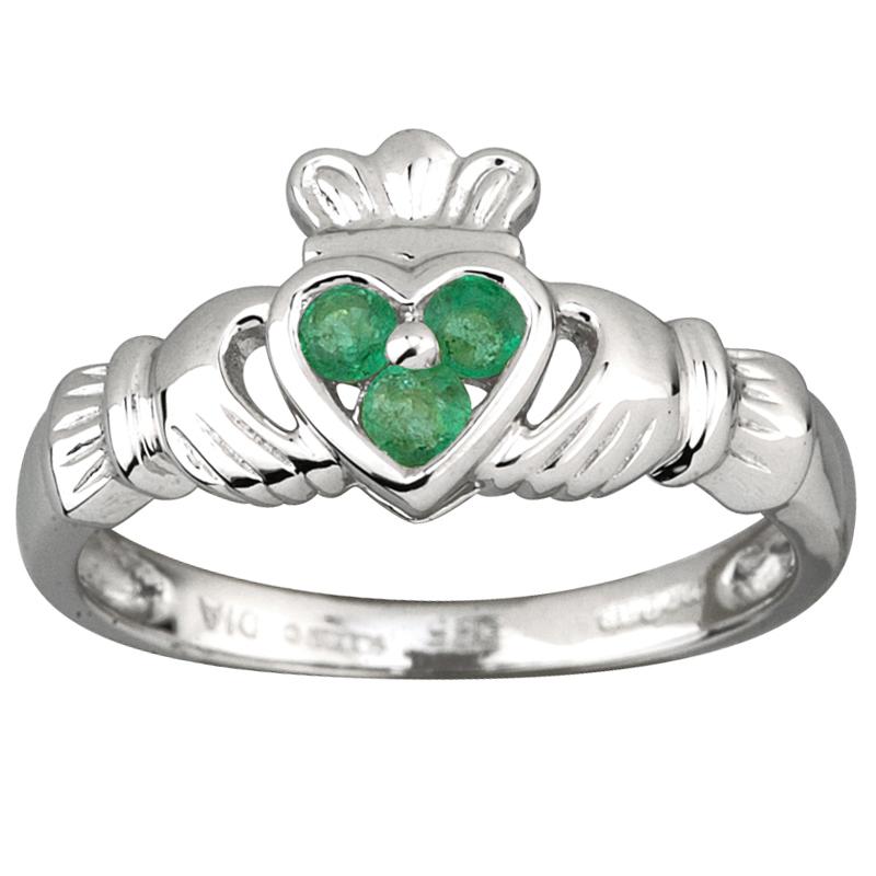Solvar Jewelry White Gold Claddagh Ring with Emerald Heart Jewelry ...