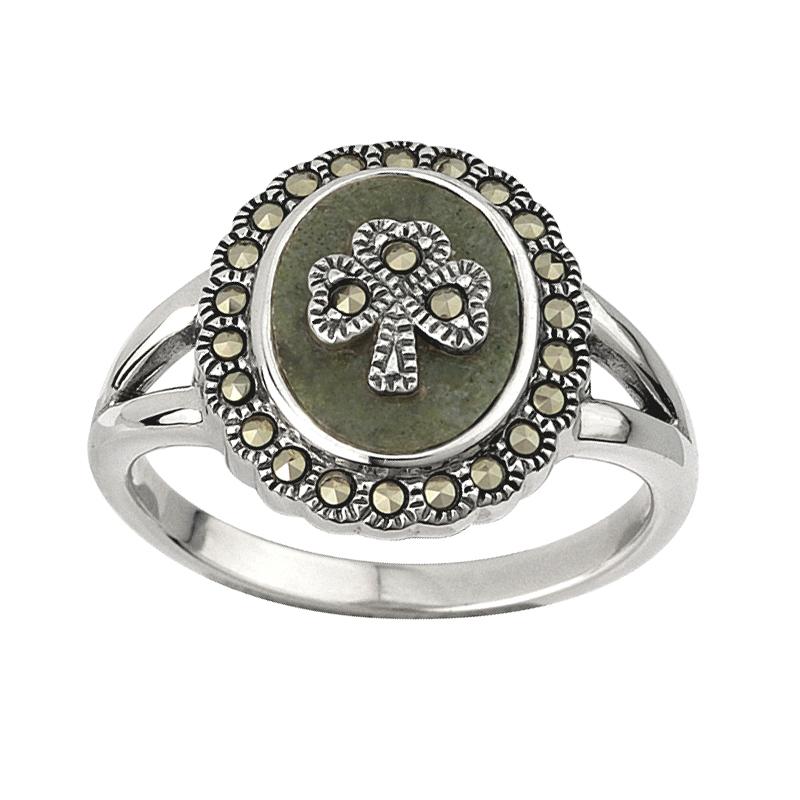 Solvar Jewelry Connemara Marble Ring with Marcasite Shamrock Jewelry ...