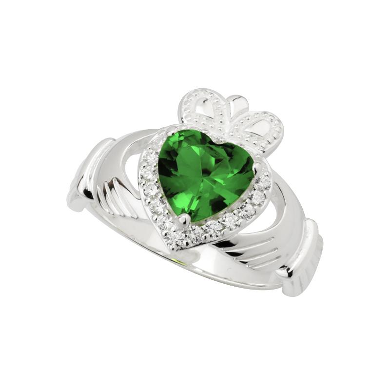 Solvar Jewelry Green Stone Claddagh Ring Jewelry Rings at Irish on Grand