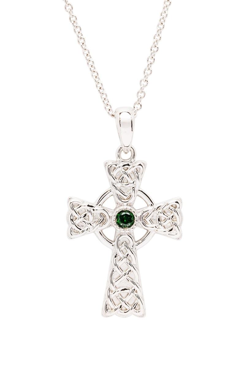 Shanore Celtic Cross Silver Green CZ Jewelry Crosses at Irish on Grand