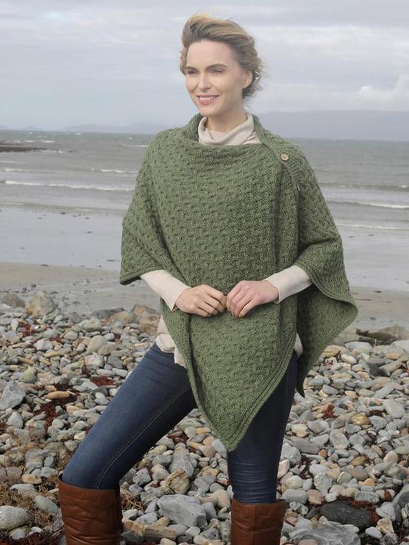 Aran Woollen Mills Irish Shrug Cape (Moss Green) Clothing Capes Shawls ...