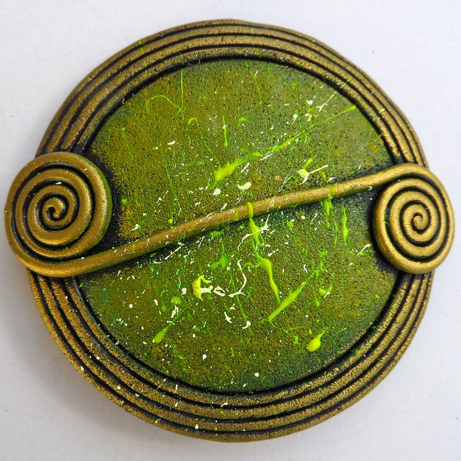 Skaramanda Scroll Pin (Green) Jewelry Brooches Pins at Irish on Grand