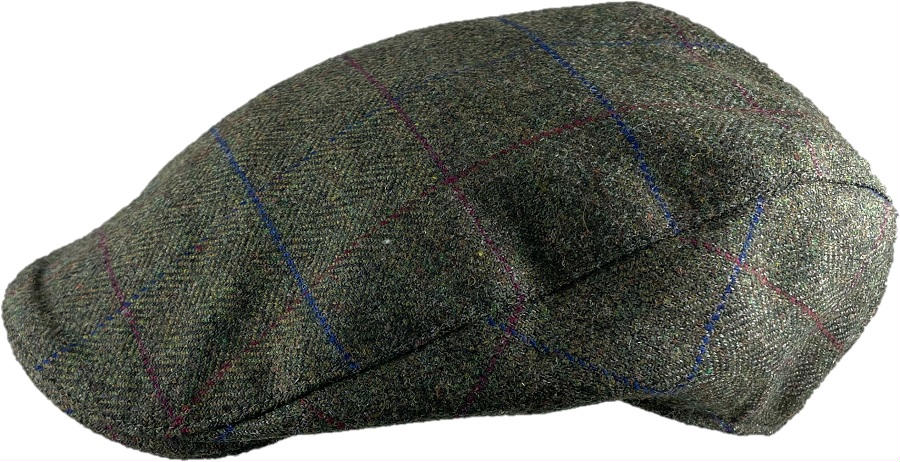 Hanna Hats Irish Touring Cap (Green with Blue Windowpane Tweed ...