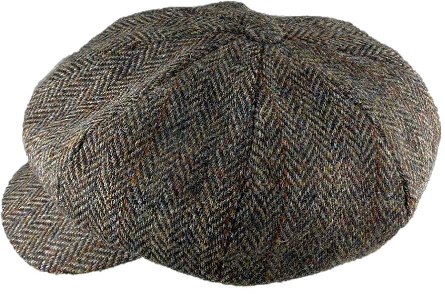 Hanna Hats Peaky Blinder Cap (Harris Tweed Forest Brown Herringbone ...