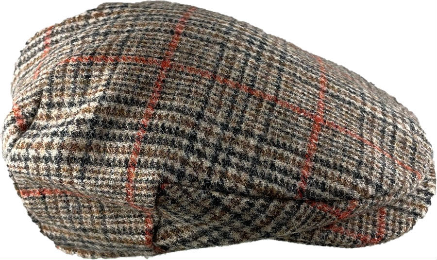 Hanna Hats Irish Vintage Cap (Brown Orange Houndstooth Checked Tweed ...