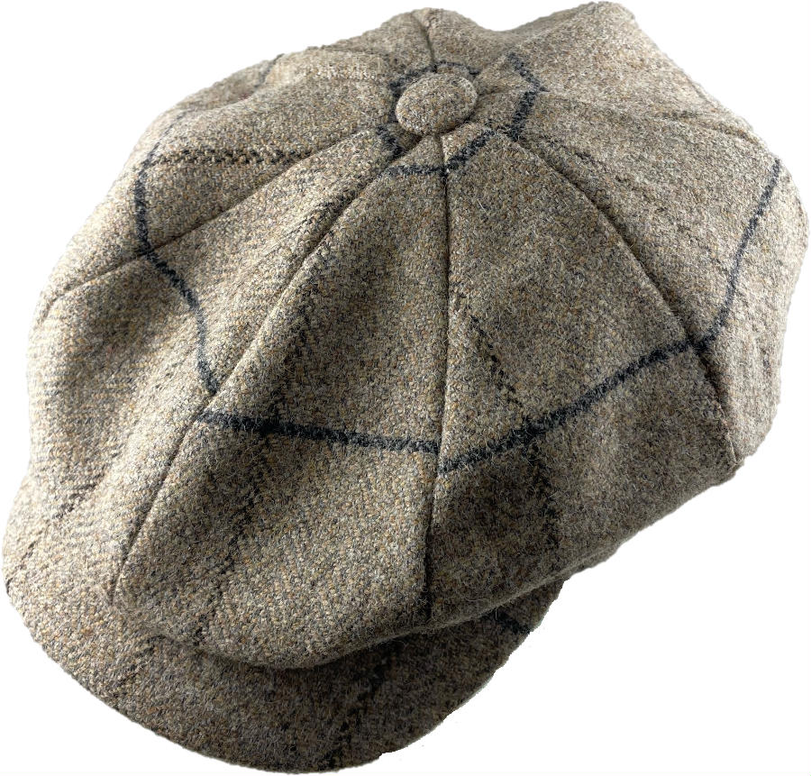 Hanna Hats Peaky Blinder Cap (Tan and Grey Windowpane) Clothing Caps Hats at Irish on Grand