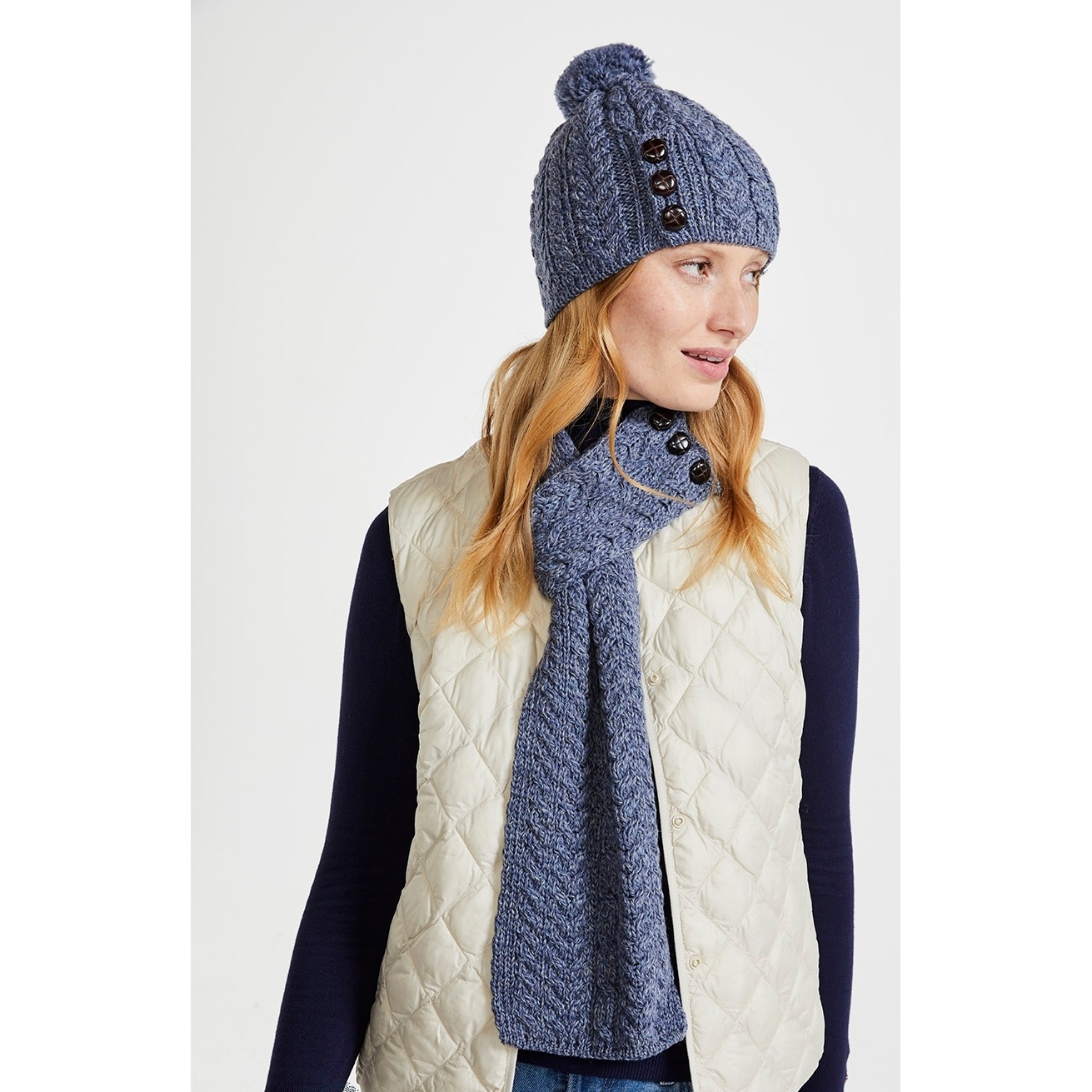 Aran Woollen Mills Aran Buttoned Hat (Denim Blue) Clothing Caps Hats at ...