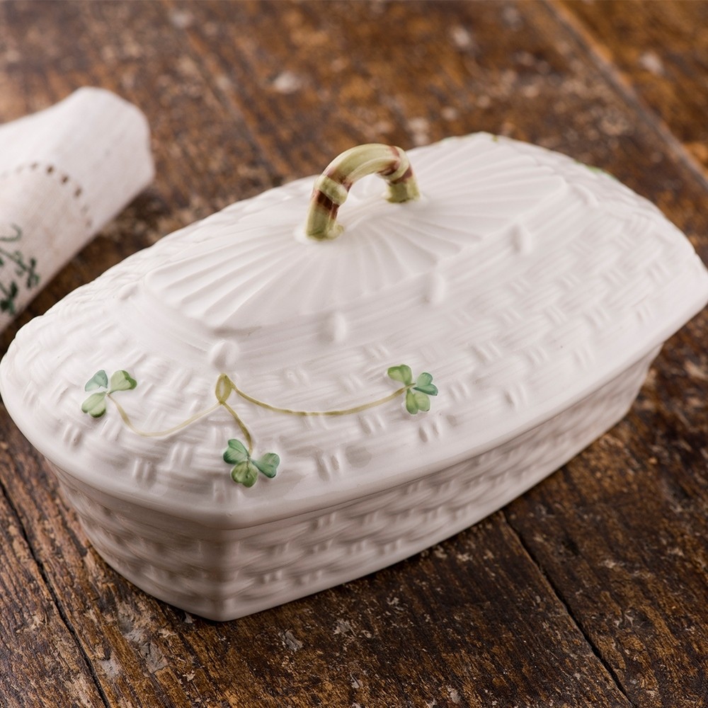 Belleek China Shamrock Butter Dish Gifts For Home Tableware at Irish on ...