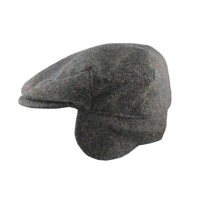 Hanna Hats Salt and Pepper Flat Cap with Ear Flaps Clothing Caps Hats at Irish on Grand