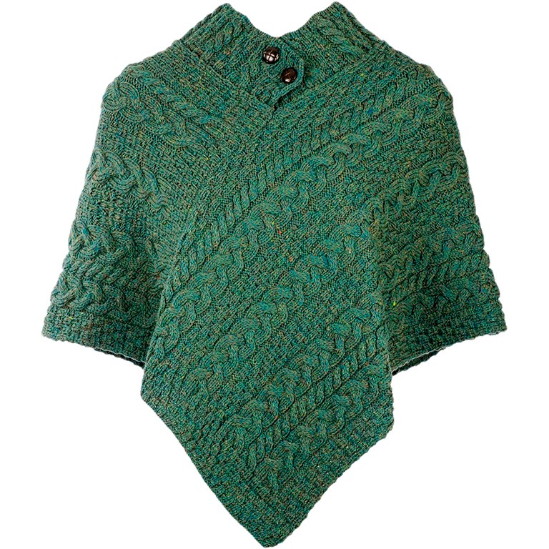 Aran Woollen Mills Irish Buttoned Poncho (Connemara Green) Clothing ...