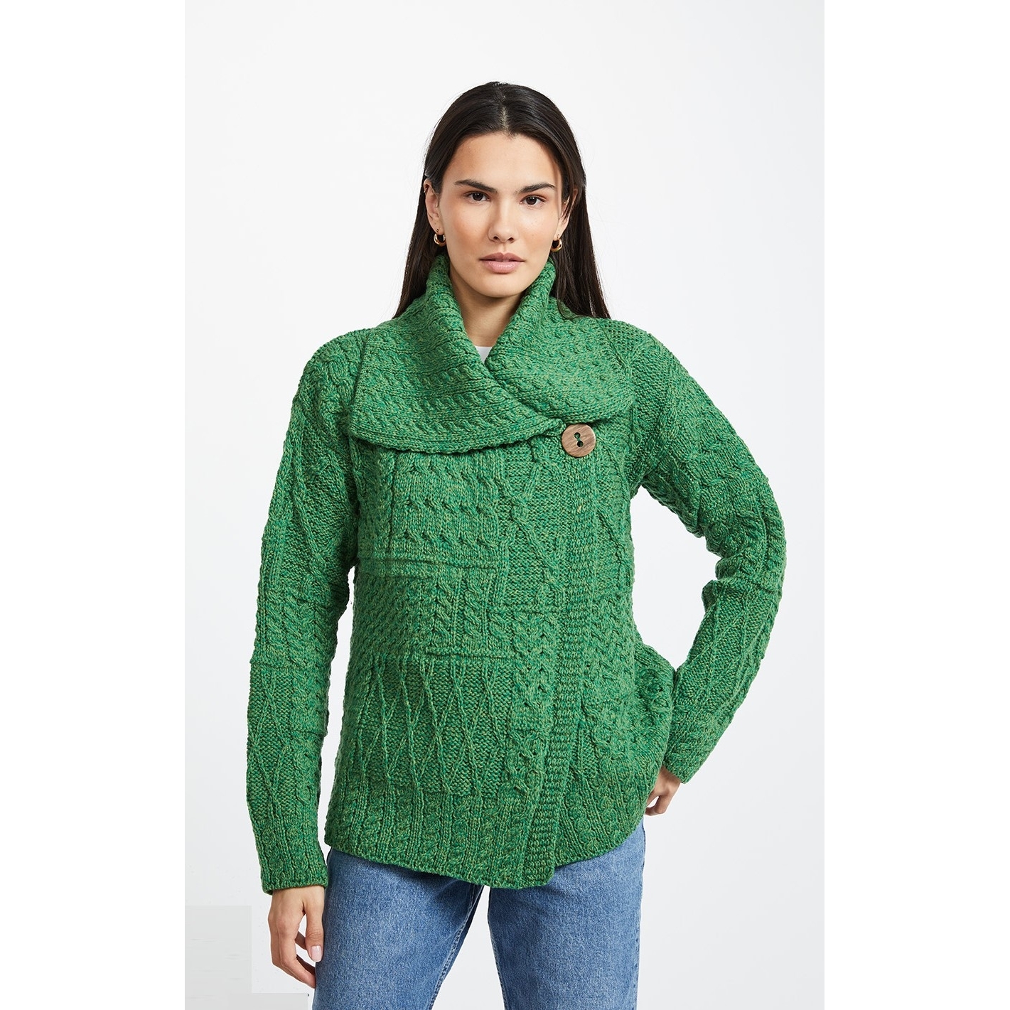 Aran Woollen Mills Irish Patchwork Knit Cardigan (Green) Clothing ...