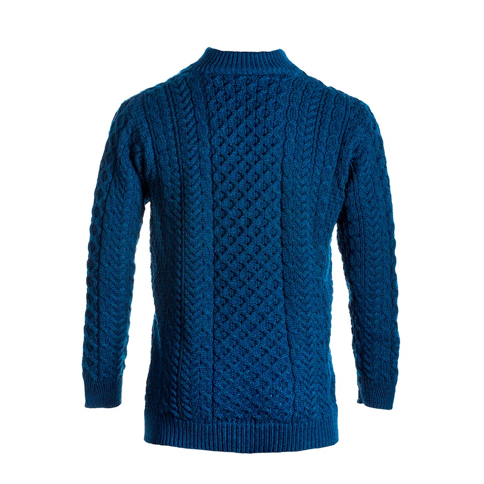 Aran Woollen Mills Irish Aran Wool Sweater (Atlantic Blue) Clothing ...