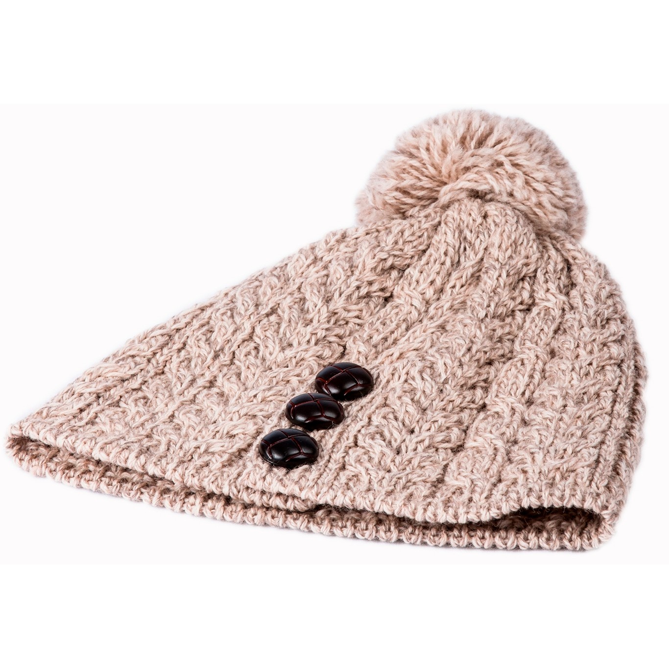Aran Woollen Mills Aran Buttoned Hat (Oatmeal) Clothing Caps Hats at ...