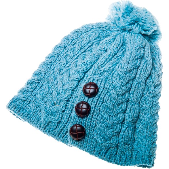 Aran Woollen Mills Aran Buttoned Hat (Teal Blue) Clothing Caps Hats at ...