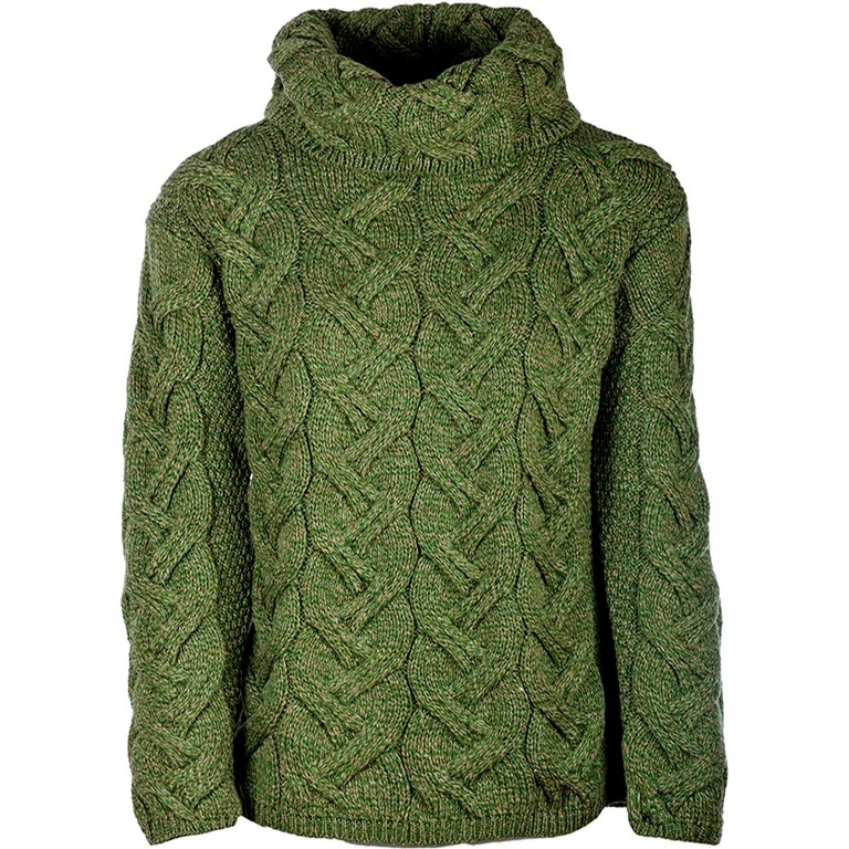 Aran Woollen Mills Irish Knit Sweater with Cowl Neck (Moss Green ...