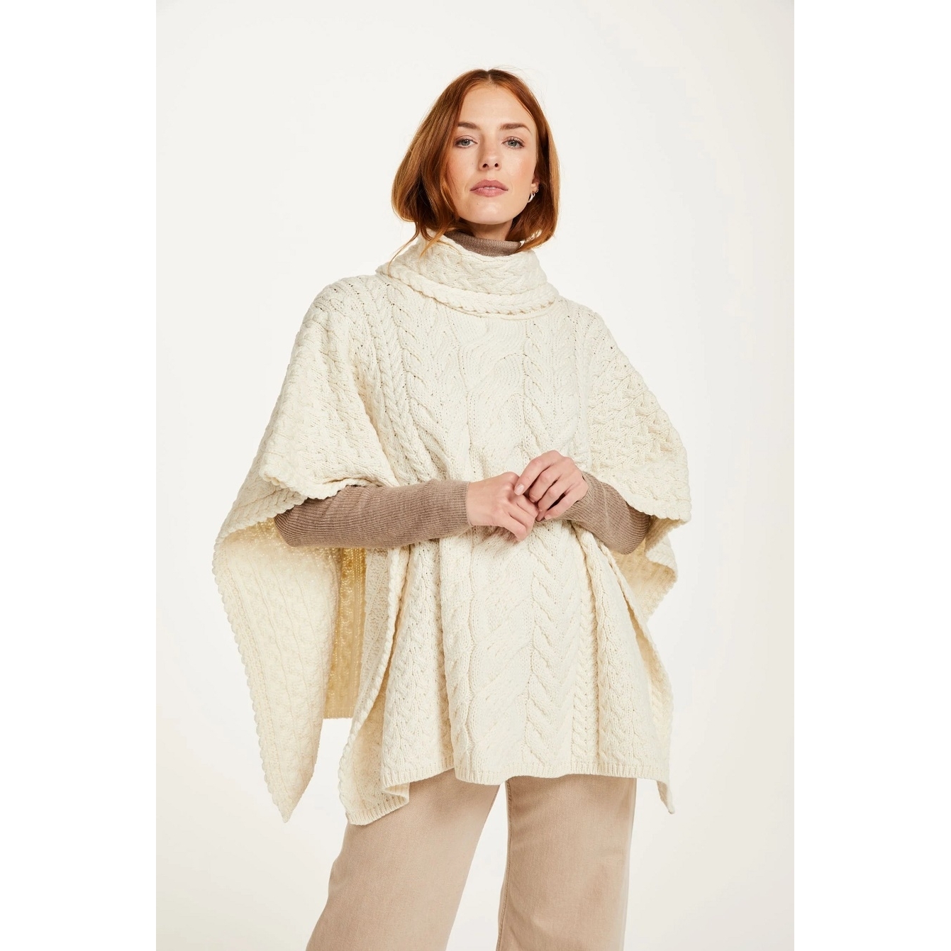Aran Woollen Mills Wool Cowl Neck Poncho (White) Clothing Capes Shawls ...