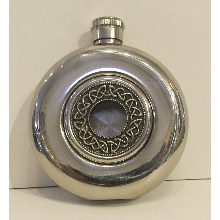 Mullingar Pewter Irish Whiskey Flask (Celtic Knot) Glass Centre Flasks ...