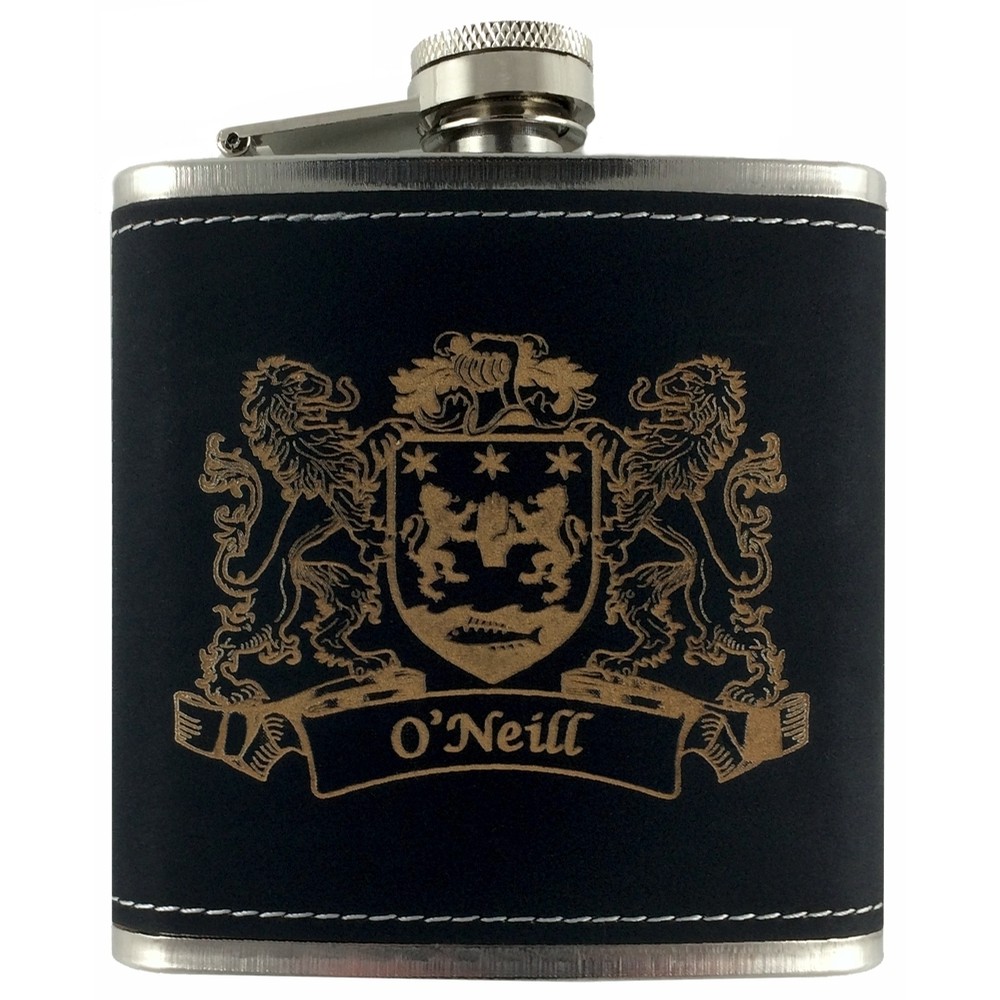 Sexton Irish Coat of Arms Black Leather Flask Gifts Family Crests at ...