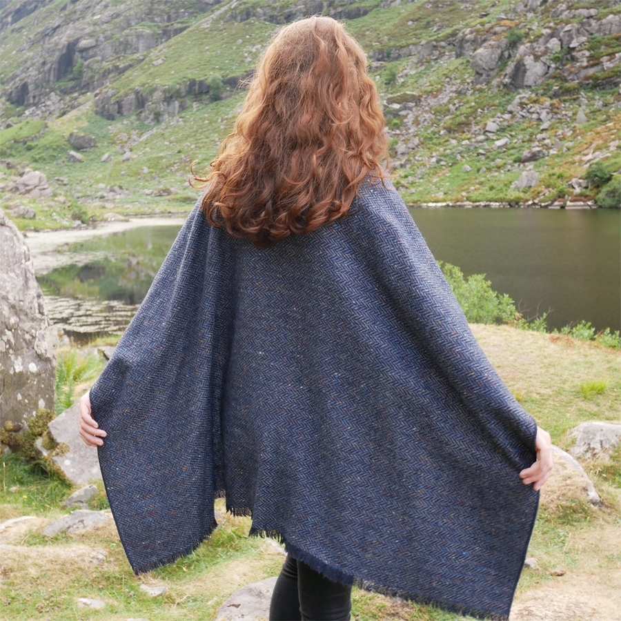 Emerald Isle Imports Irish Tweed Ruana (Blue Herringbone) Clothing ...
