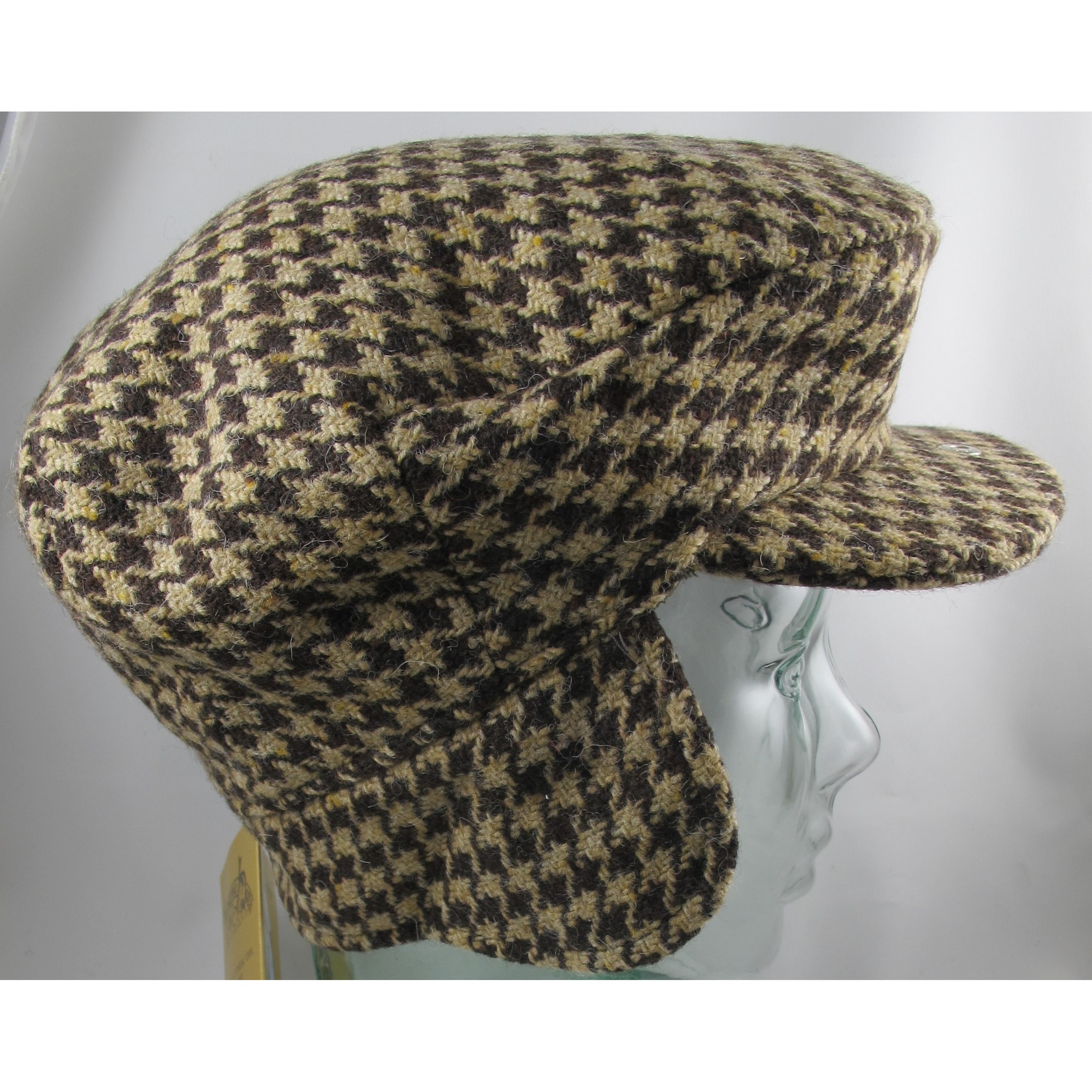 Hanna Hats Brown and Tan Check Vintage Cap with Flaps Clothing Caps ...