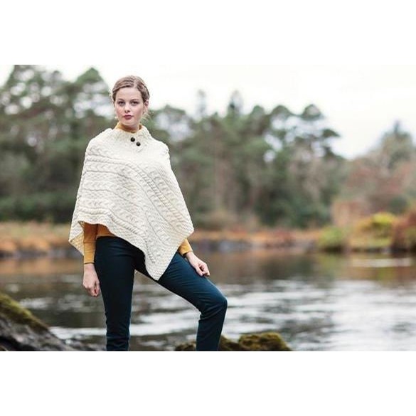 Aran Woollen Mills Irish Buttoned Poncho (White) Clothing Capes Shawls ...